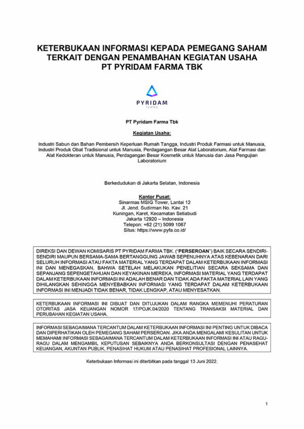 Informasi Terkait Rapat Umum Pemegang Saham - Pyfa Group