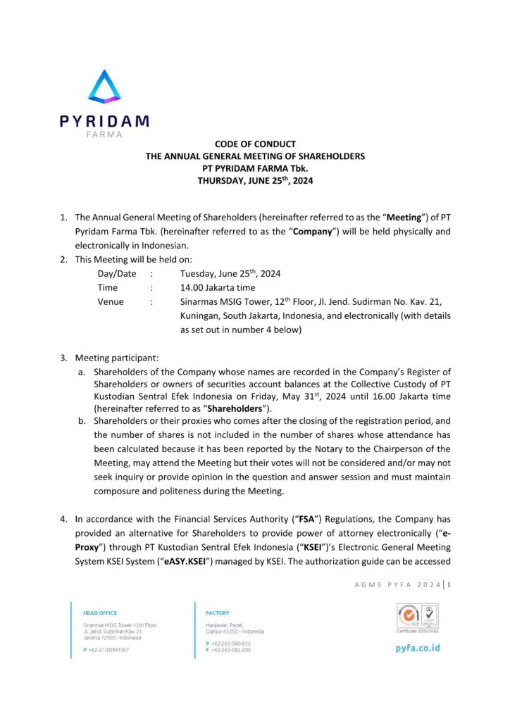 General Meeting of Shareholders Related Information - Pyfa Group